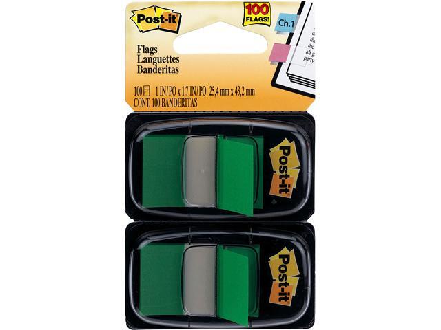 3M 680-GN2 Standard Page Flags in Dispenser 1in Wide, Green 100 Flags ...