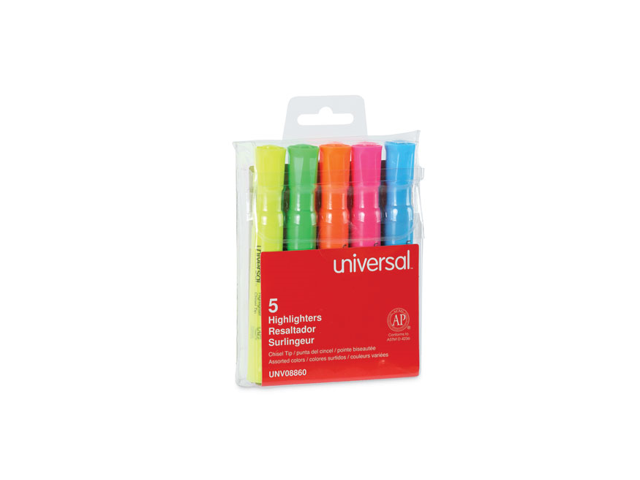 Universal UNV08860 Desk Highlighters, Chisel Tip, Assorted Colors, 5 ...