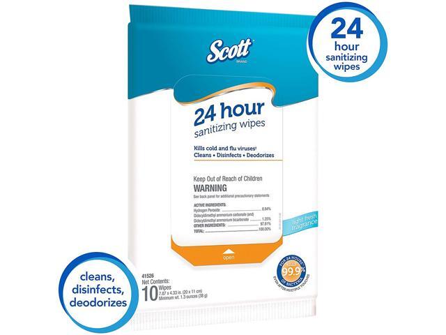 Scott 41526 24 hour Light Fresh Scent Sanitizing Wipes, 1.3 oz ...