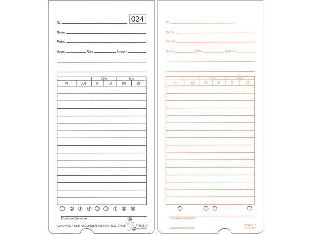 Acroprint Time Recorder 09-9115-000 Time Card for ATR480 Totalizing ...