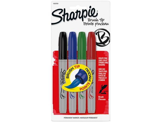 Sharpie 1810701, Permanent Marker, Brush Tip, Assorted, 4/Set - Newegg.com