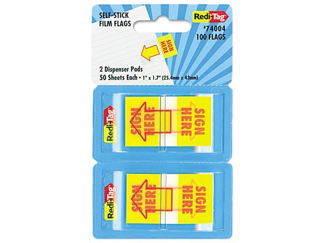 Redi-Tag 74004 Sign Here Page Flags in Pop-Up Dispenser, 1w x 1 7/10h ...