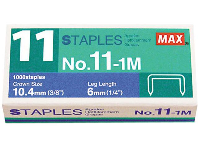 Max NO11-1M No. 11 Mini Staples for HD-11FLK, 1/4" Leg, 3/8"Crown Flat ...