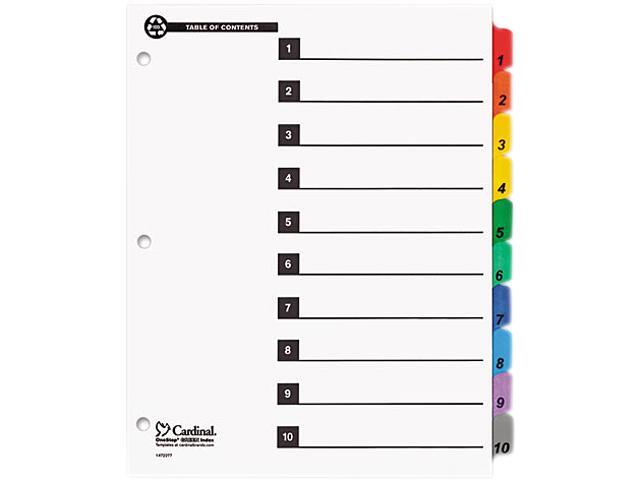 Cardinal 71018 100% Recycled OneStep Index System, Multicolor 10-Tab ...