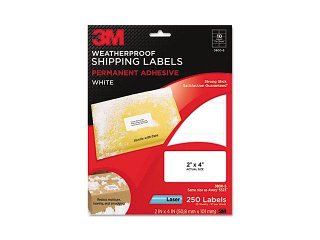 3M 3800-S Permanent Adhesive White Weatherproof Address Labels, 2 x 4 ...