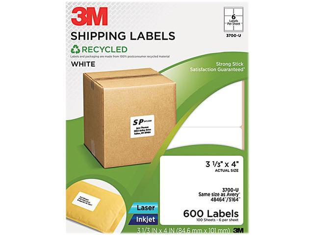 3M 3700-U Permanent Adhesive White Recycled Mailing Labels, 3-1/3 x 4 ...