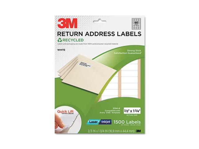 3M 3700-R Permanent Adhesive White Recycled Mailing Labels, 2/3 x 1-3/4 ...