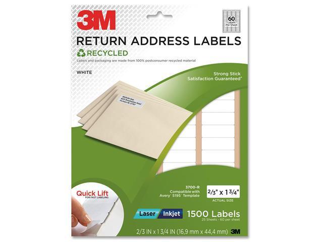 3M 3700-R Permanent Adhesive White Recycled Mailing Labels, 2/3 x 1-3/4 ...