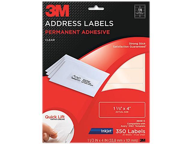 3M 3500-C Permanent Adhesive Clear Laser Mailing Labels, 1-1/3 x 4, 350 ...