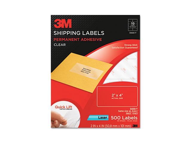 3M 3400-T Permanent Adhesive Clear Laser Mailing Labels, 2 x 4, 500 ...