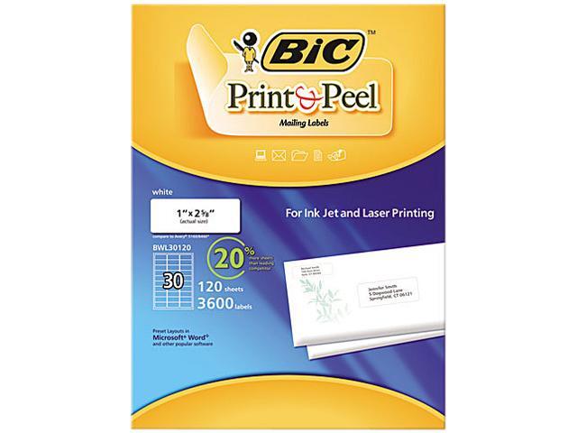 BIC BWL30120WHI Easy Print & Peel White Mailing Labels, 1 x 2-5/8 ...