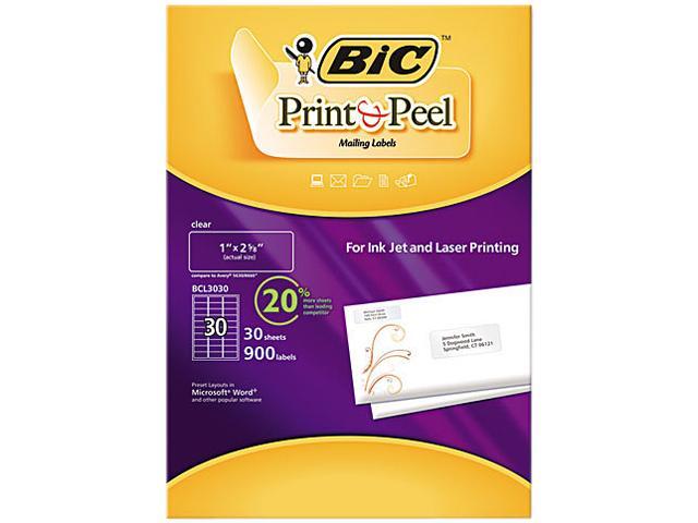 BIC BCL3060CLR Easy Print & Peel Clear Mailing Labels 1 x 2-5/8, Clear ...