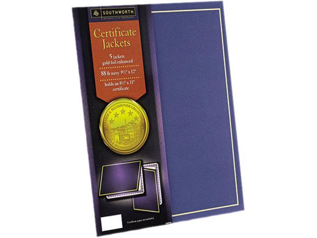 Southworth PF6 Certificate Jackets, 12 x 9-1/2, Navy/w Gold Border, 5 ...