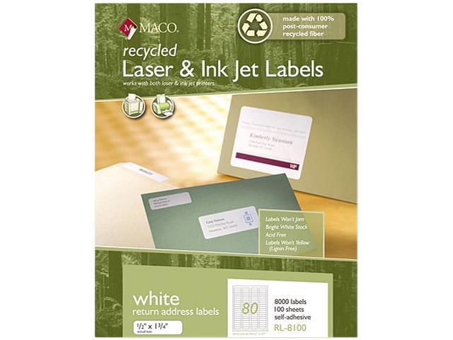 Maco RL-8100 Recycled Laser and InkJet Labels, 1/2 x 1-3/4, White, 8000 ...