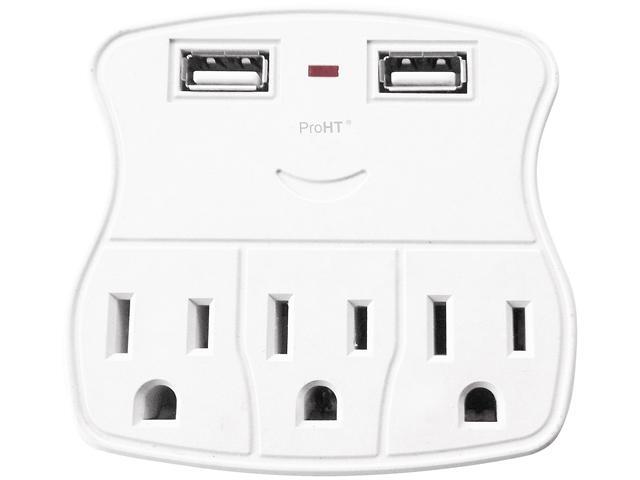 Inland 03238 White Wall Tap Surge Protector with 2 USB Charging Ports ...