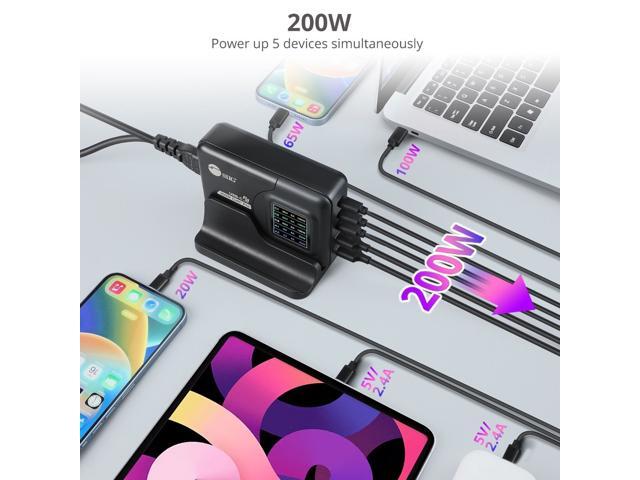 SIIG 200W GaN PD Charger with Charging Display - 3x USB-C + 2x USB-A ...