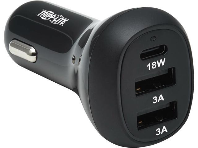 Tripp Lite U280-C03-36W-1B Black 3-Port USB Car Charger, 36W Max - USB-C PD 3.0 Up to 18W, 2 USB ...