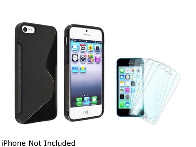 Insten Black S Shape TPU Rubber Skin Case with 6-Pack Screen Protector ...