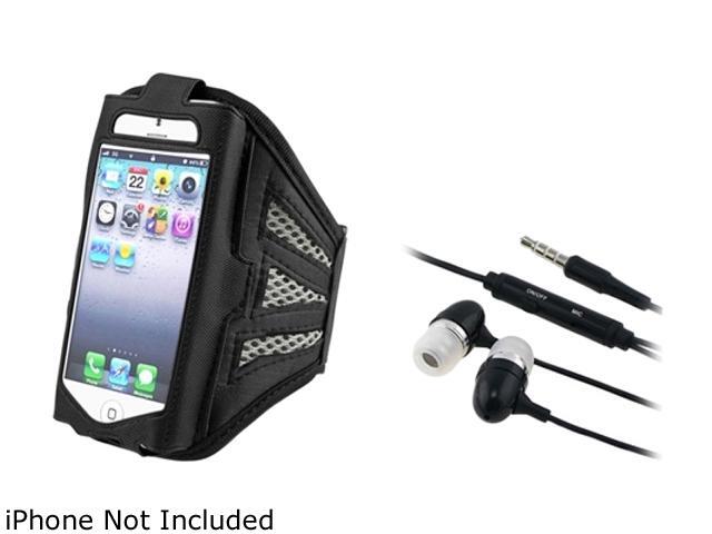 Insten Black/Silver Deluxe Sports ArmBand Case with Black 3.5mm In-Ear ...
