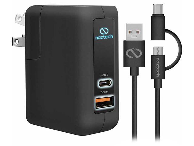 Naztech 14039 Black Quick Charge 3.0 + USB-C Wall Charger with Hybdrd ...