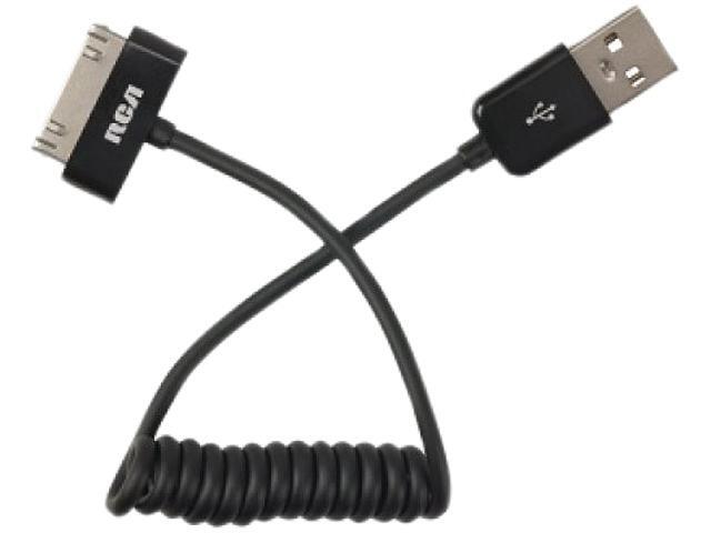 AUDIOVOX AH740CBPR Black 2FT Power & Sync Cable for iPod Coiled Cord ...