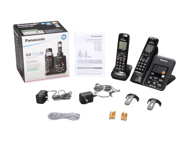 Panasonic KX-TG6632B 1.9 GHz Digital DECT 6.0 2X Handsets Cordless ...