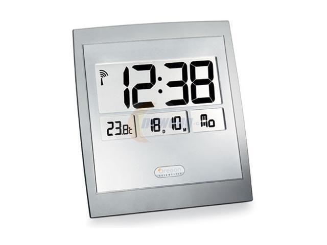 Jumbo Atomic Wall Clock with Indoor Temperature - Silver - Newegg.com