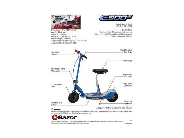 Razor E300S Seated Electric Scooter - Blue - Newegg.com