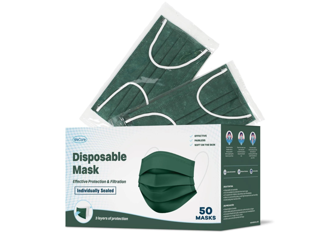 WeCare Disposable Face Mask, 3-Ply with Ear Loop (50 Individually ...