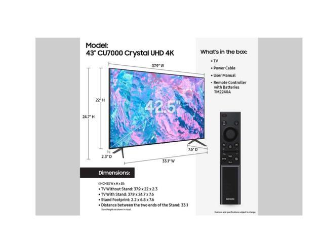 Samsung 43" Class CU7000 Crystal UHD 4K Smart TV (UN43CU7000FXZA, 2023 ...