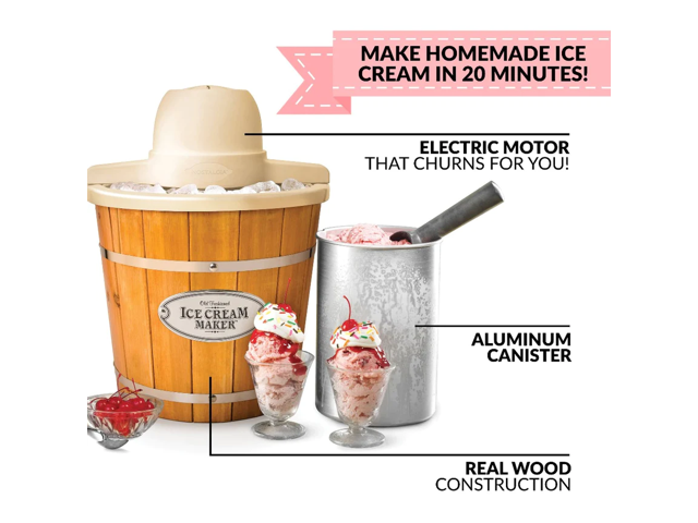 Nostalgia Electric 4-Quart Electric Wood Bucket Ice Cream Maker WICM4L ...