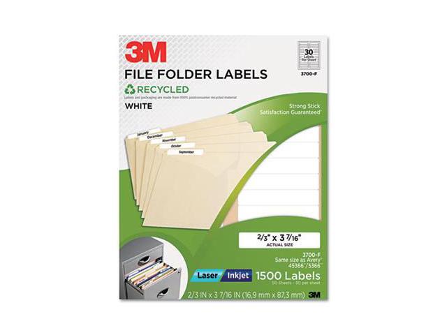 3M 3700-F Permanent Adhesive White Recycled Mailing Labels, 2/3 x 3-7/ ...