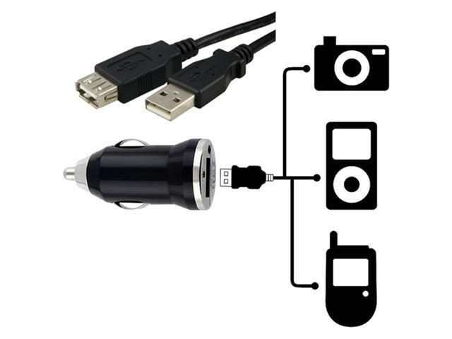 Universal Black USB Mini Car Charger Adapter + Extension Cable - Newegg.com