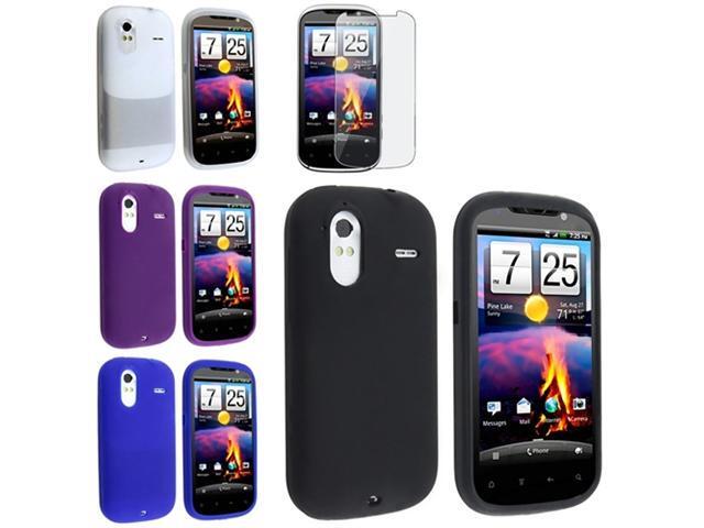 Black+White+Purple+Blue 4 Gel Case+Screen Protector compatible with T-Mobile HTC Amaze 4G ...