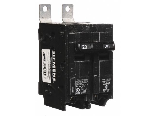 SIEMENS B220H Miniature Circuit Breaker, BL Series, 20A, 2 Pole, 120 ...