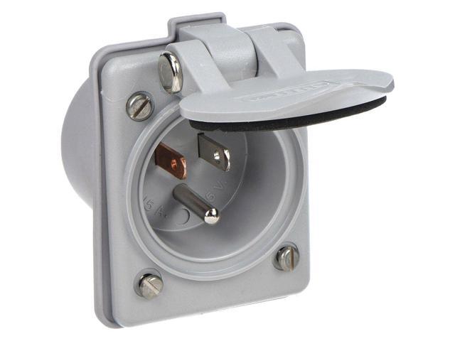 HUBBELL WIRING DEVICE-KELLEMS HBL61CM64 Flanged Inlet, 15 A Amps, 125V ...
