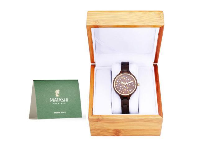 Matashi Womens Brown Salwood Watch with Crystals, Gold Bezel, Business ...