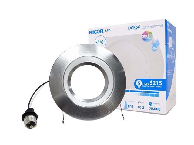 NICOR 5/6in. 878Lm LED Downlight in Nickel, 3000K Round Recessed Light ...