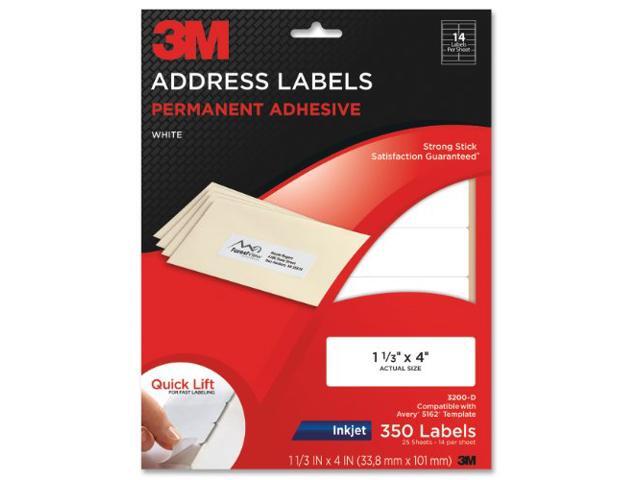 3M 3200-D Permanent Adhesive Clear Inkjet Mailing Labels, 1-1/3 x 4 ...