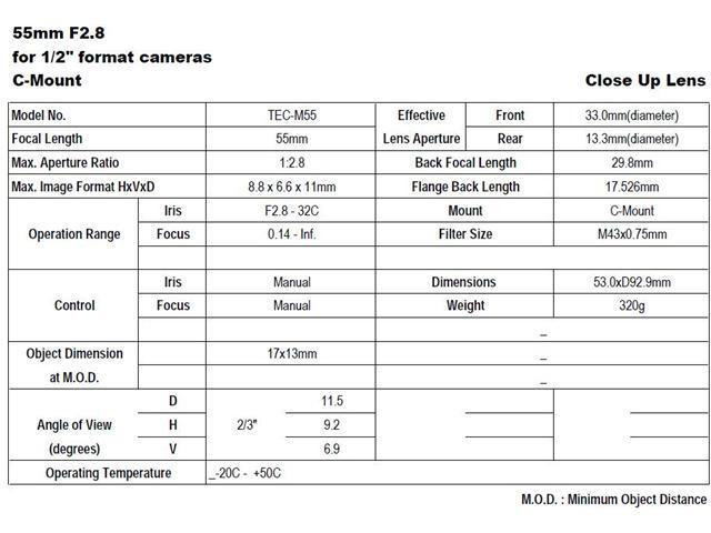 Computar Ganz High Quality CCTV Camera Lens TEC-55 (TEC-M55) 2/3" 55mm ...