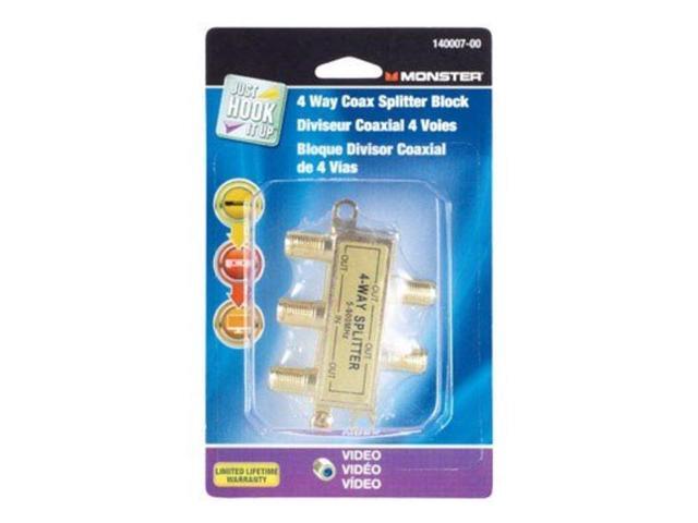 4 Way Coax Splitter 75 Ohm 900 Mhz Carded Monster Cable TV Wire and ...