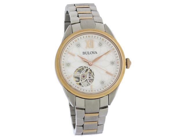 Bulova Sutton Ladies 2-Tone Rose Gold Stainless Diamond Automatic Watch ...
