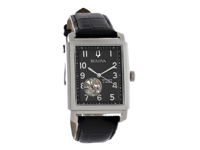 Bulova Sutton Mens Stainless Steel Black Dial Automatic Watch 96A269 ...