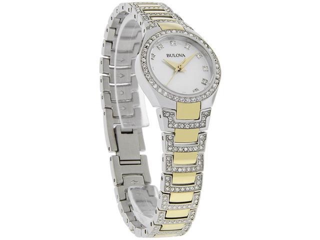 Bulova Mother of Pearl Dial Two-tone Crystal-set Ladies Watch 98L198 ...