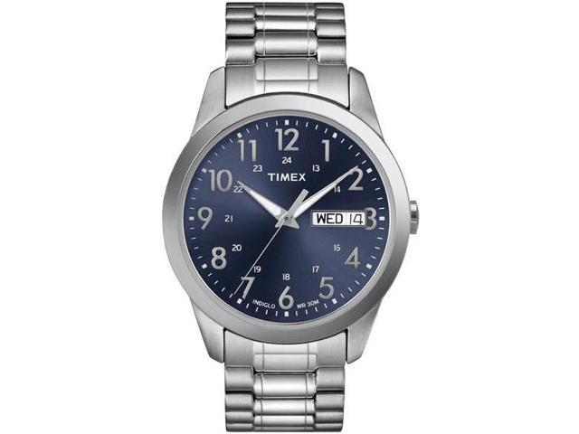 Timex Men's T2M933 Silver Stainless-Steel Quartz Watch with Blue Dial ...