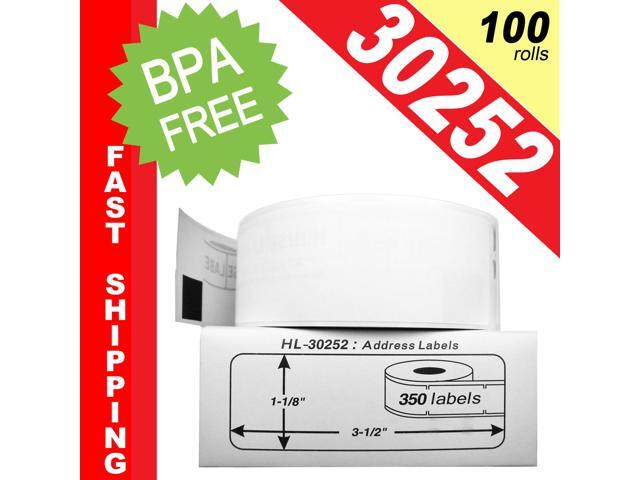 DYMO-Compatible 30252 Address Labels (1-1/8" x 3-1/2") -- BPA Free ...
