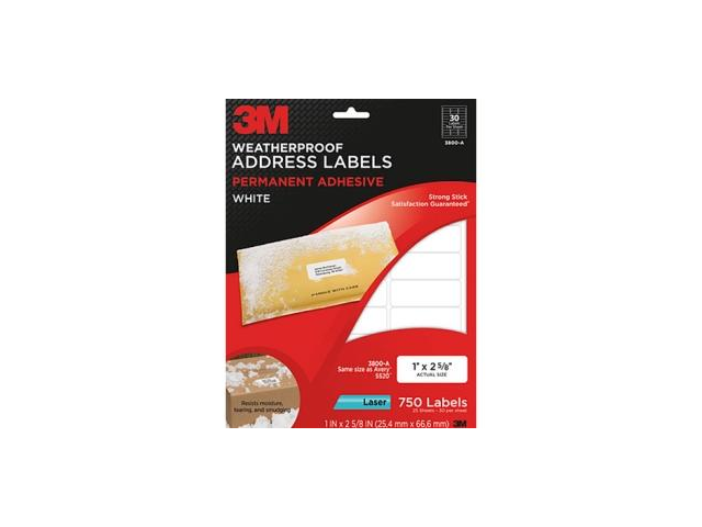 Permanent Adhesive White Weatherproof Address Labels, 1 x 2-5/8, 750 ...