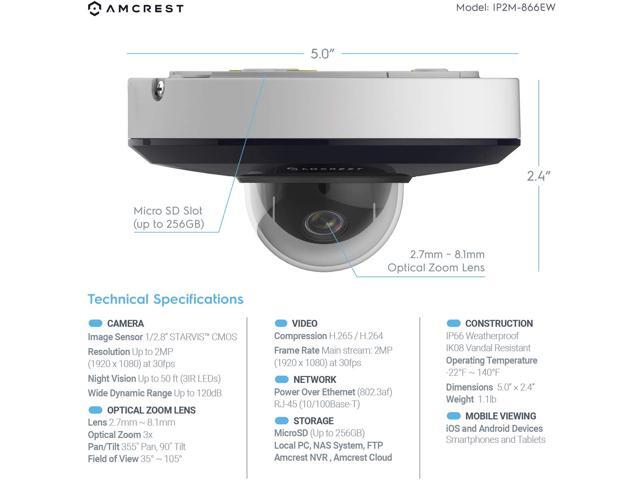 Amcrest ProHD 1080P PTZ Camera Outdoor, 2MP Outdoor Vandal Dome IP PoE ...