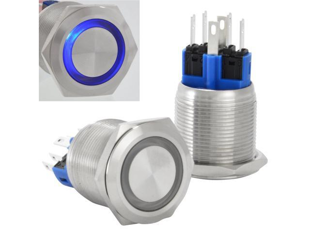 22mm Latching Push Button Power Switch Stainless Steel w/ Blue LED ...