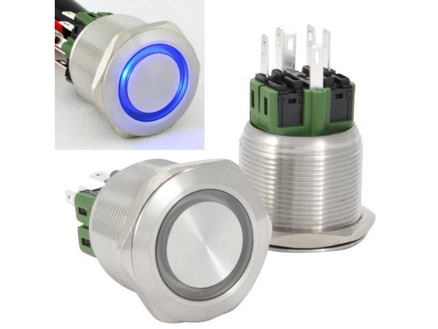 25mm Latching Push Button Power Switch Stainless Steel w/ Blue LED ...